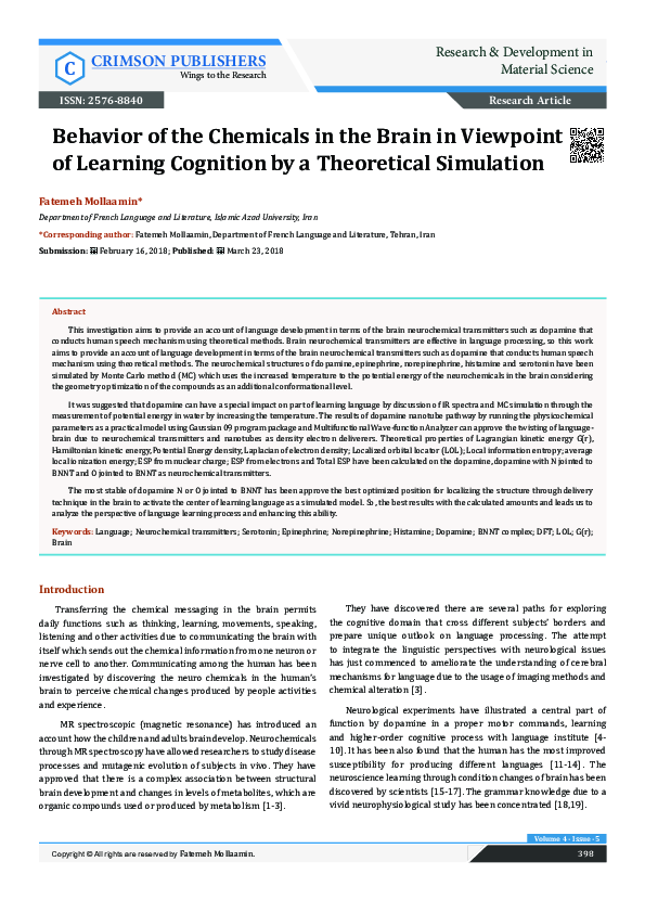 (PDF) Behavior of the Chemicals in the Brain in Viewpoint of Learning ...