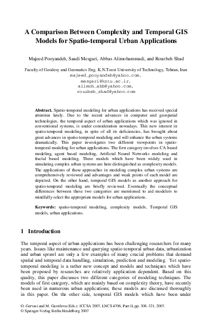 (PDF) A Comparison Between Complexity and Temporal GIS Models for Spatio-temporal Urban Applications