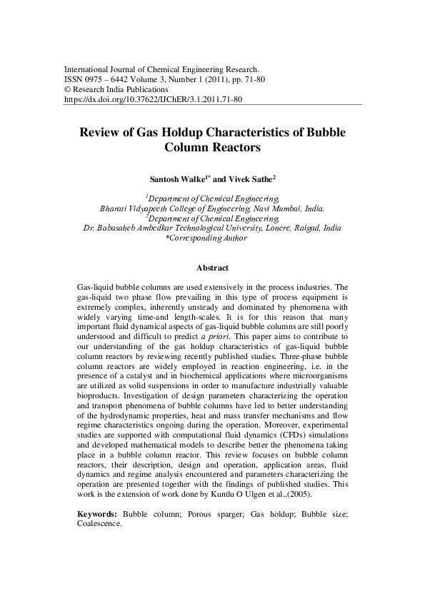 (PDF) Review of Gas Holdup Characteristics of Bubble Column Reactors