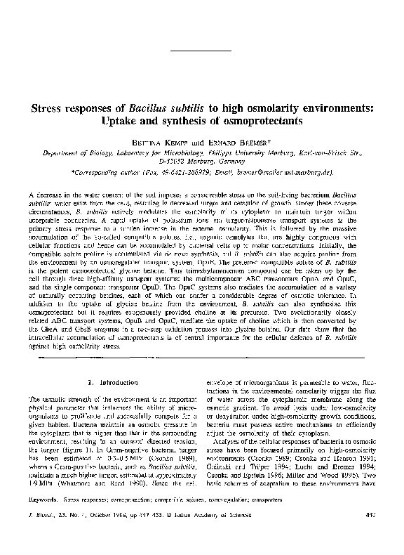 (PDF) Stress responses ofBacillus subtilis to high osmolarity ...