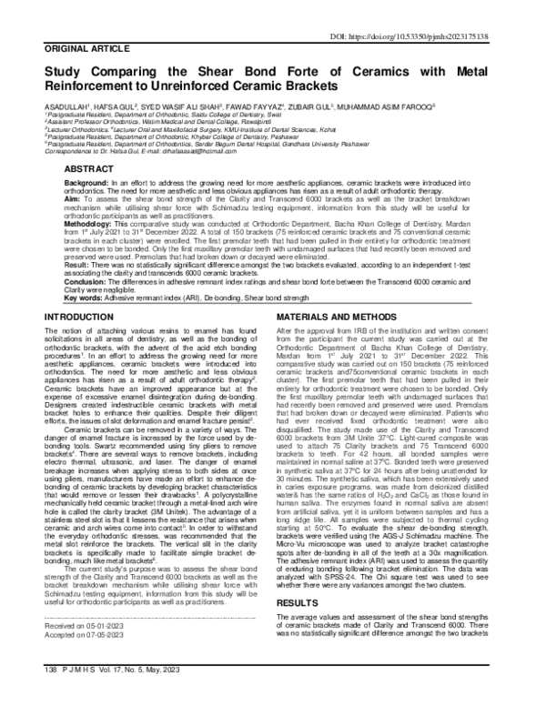 (PDF) Study Comparing the Shear Bond Forte of Ceramics with Metal ...
