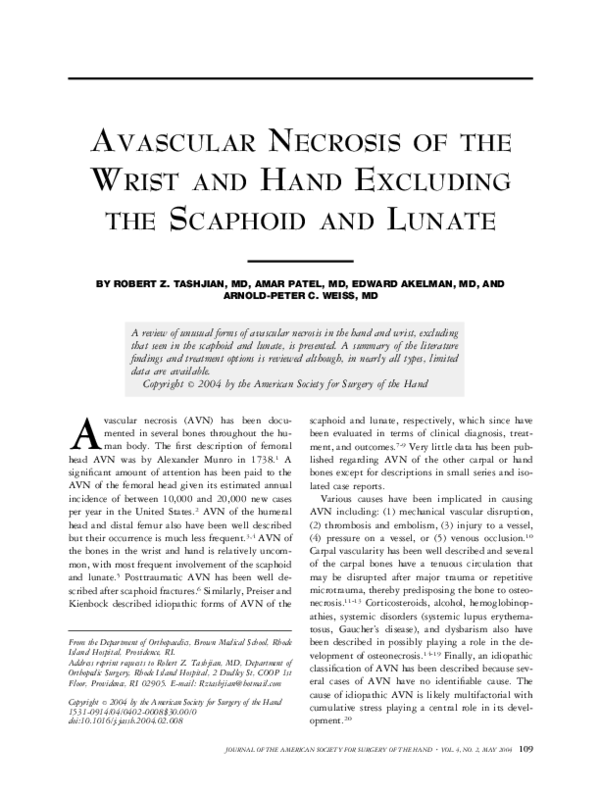 (PDF) Avascular necrosis of the wrist and hand excluding the scaphoid ...