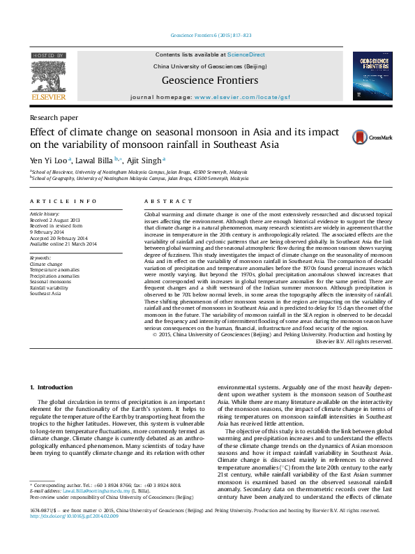 (PDF) Effect of climate change on seasonal monsoon in Asia and its impact on the variability of ...