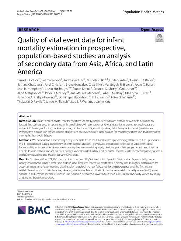 (PDF) Quality of vital event data for infant mortality estimation in prospective, population ...