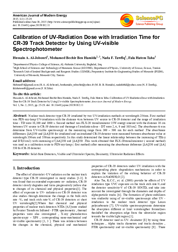 (PDF) Calibration of UV-Radiation Dose with Irradiation Time for CR-39 ...