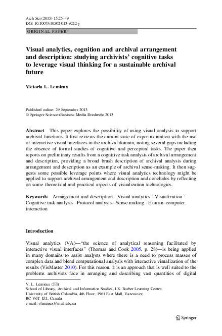 (PDF) Visual analytics, cognition and archival arrangement and ...