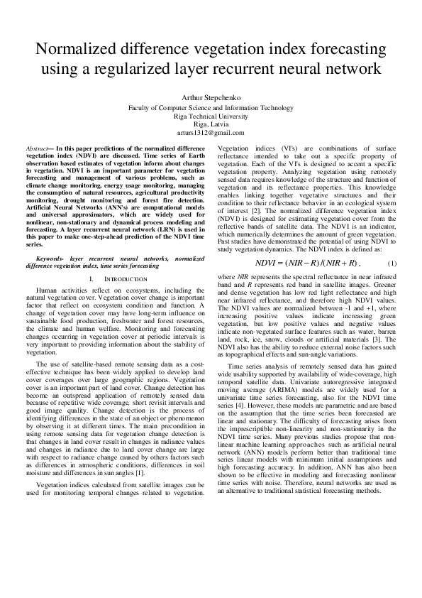 (PDF) Normalized Difference Vegetation Index Forecasting Using a Regularized Layer Recurrent ...