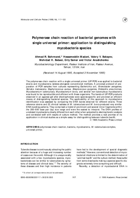 (PDF) Polymerase chain reaction of bacterial genomes with single ...