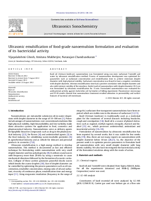 (PDF) Ultrasonic emulsification of food-grade nanoemulsion formulation ...