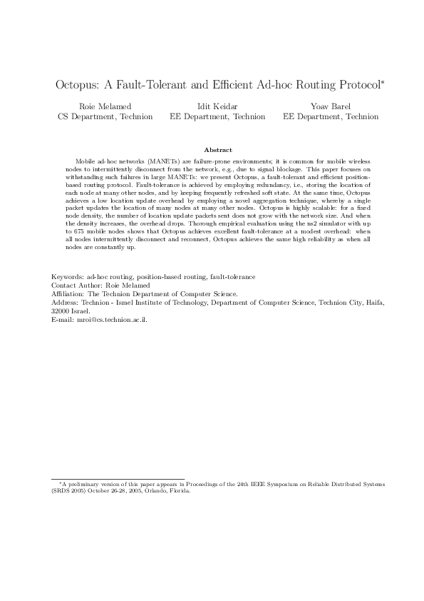 Pdf Octopus A Fault Tolerant And Ef Cient Ad Hoc Routing Protocol