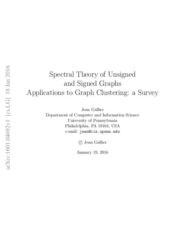 Pdf Spectral Theory Of Unsigned And Signed Graphs Applications To Graph Clustering A Survey
