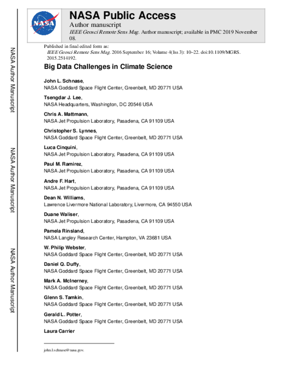 (PDF) Big Data Challenges in Climate Science: Improving the next-generation cyberinfrastructure