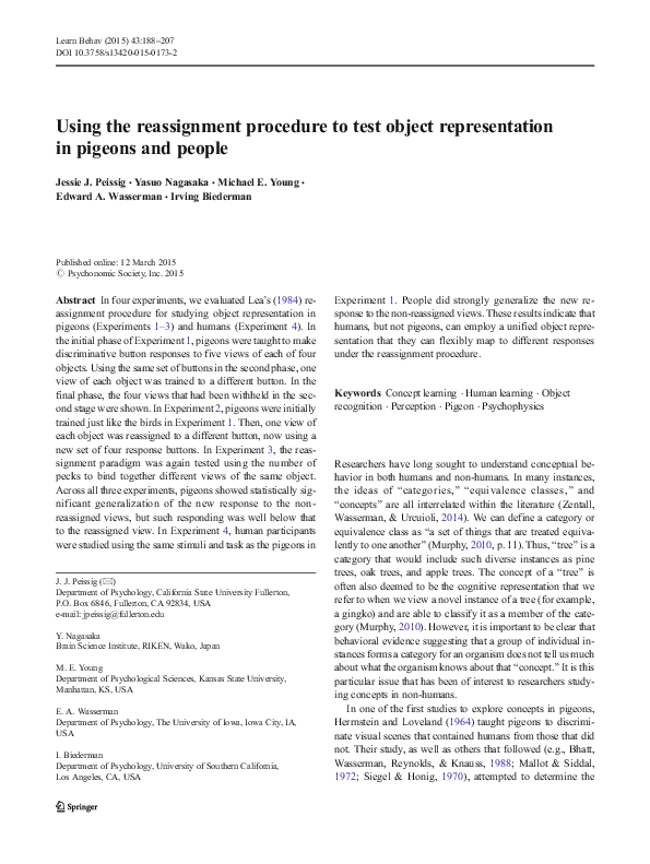 (PDF) Using the reassignment procedure to test object representation in ...