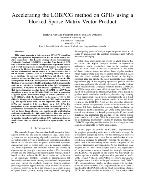 (PDF) Accelerating the LOBPCG method on GPUs using a blocked sparse matrix vector product