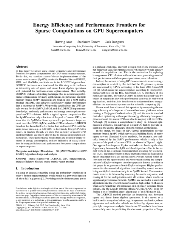 (PDF) Energy efficiency and performance frontiers for sparse computations on GPU supercomputers