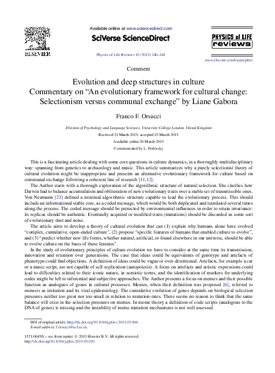 (PDF) Evolution and deep structures in culture