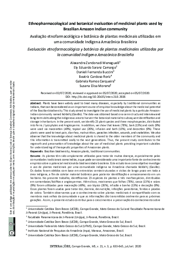 (PDF) Ethnopharmacological and botanical evaluation of medicinal plants used by Brazilian Amazon ...