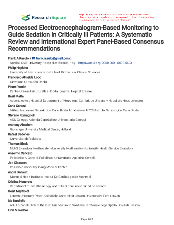 (PDF) Processed Electroencephalogram-Based Monitoring to Guide Sedation ...