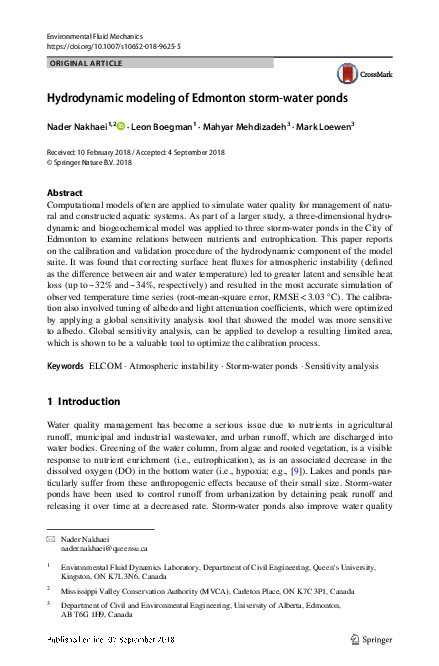 (PDF) Hydrodynamic modeling of Edmonton storm-water ponds