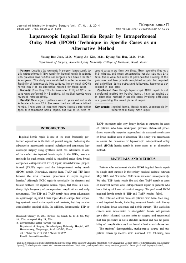 (PDF) IPOM Technique for Inguinal Hernia: A Feasible Alternative