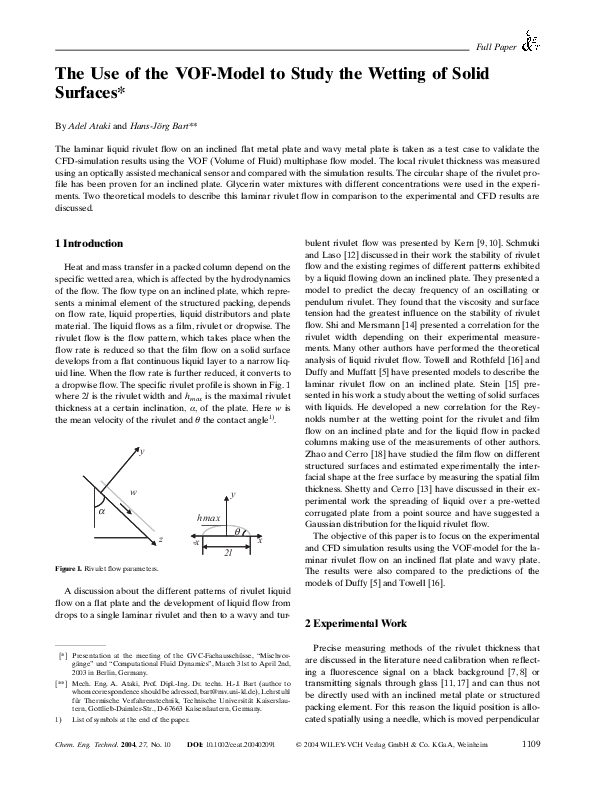 (PDF) The Use of the VOF-Model to Study the Wetting of Solid Surfaces