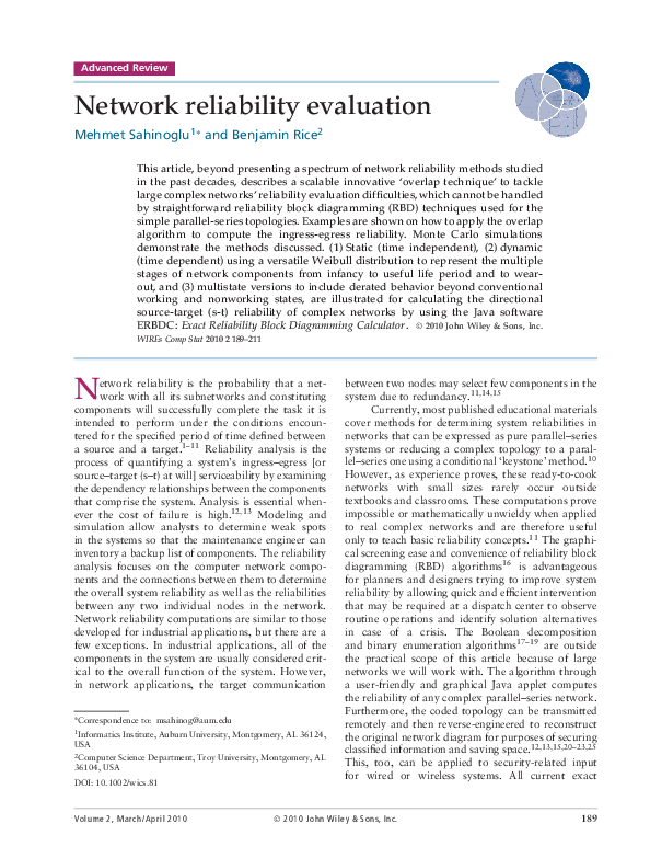 (PDF) Network reliability evaluation