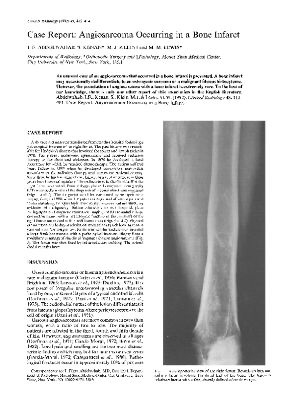 (PDF) Case report: Angiosarcoma occurring in a bone infarct