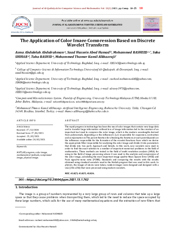 (PDF) The Application of Color Image Compression Based on Discrete Wavelet Transform