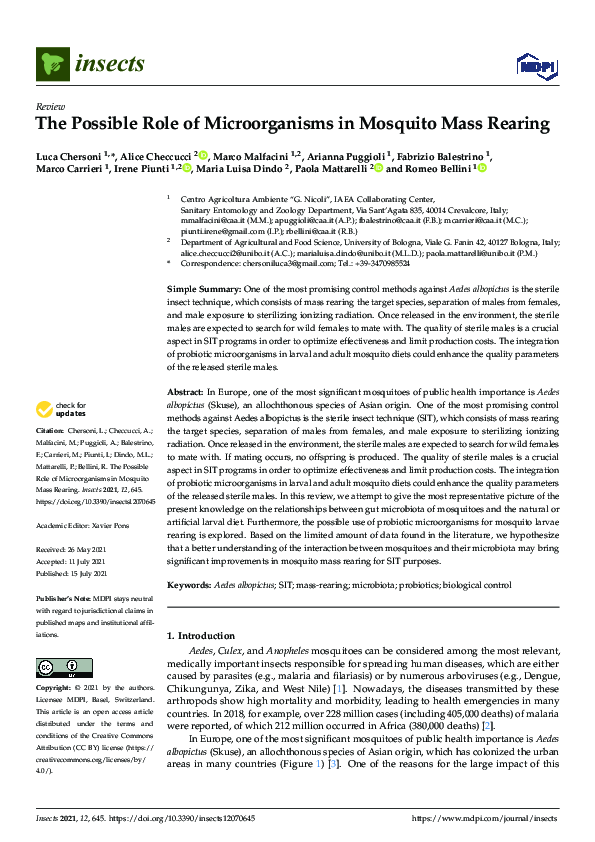 (PDF) The Possible Role of Microorganisms in Mosquito Mass Rearing ...