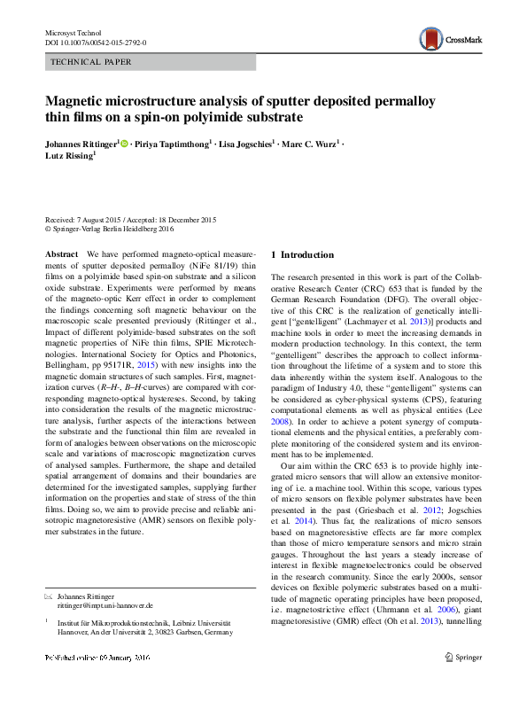 (PDF) Magnetic microstructure analysis of sputter deposited permalloy thin films on a spin-on ...