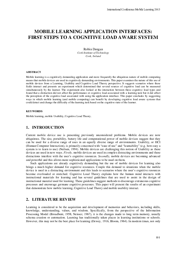 (PDF) Mobile Learning Application Interfaces: First Steps to a Cognitive Load Aware System