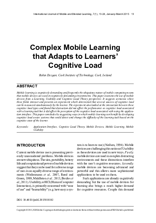 (PDF) Complex Mobile Learning that Adapts to Learners' Cognitive Load