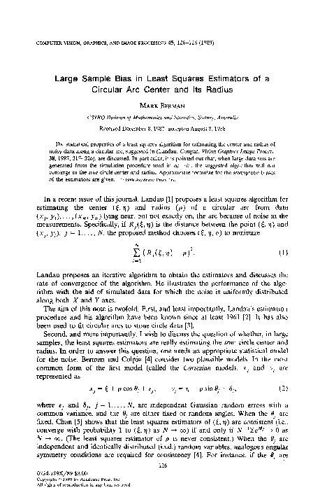 (PDF) Large sample bias in least squares estimators of a circular arc center and its radius