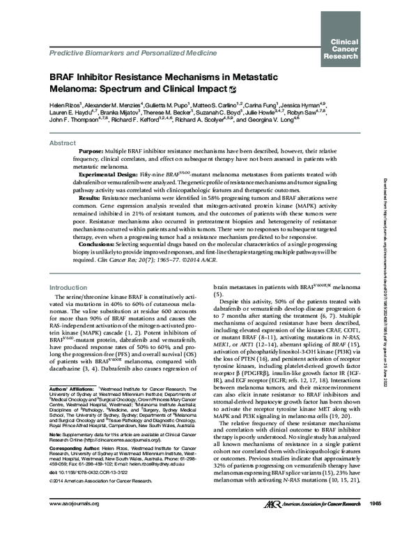 (PDF) BRAF Inhibitor Resistance Mechanisms in Metastatic Melanoma ...