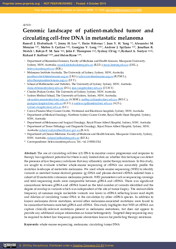(PDF) Genomic Landscape of Patient-matched Tumor and Circulating Cell ...
