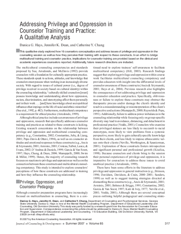 (PDF) Addressing Privilege and Oppression in Counselor Training and ...
