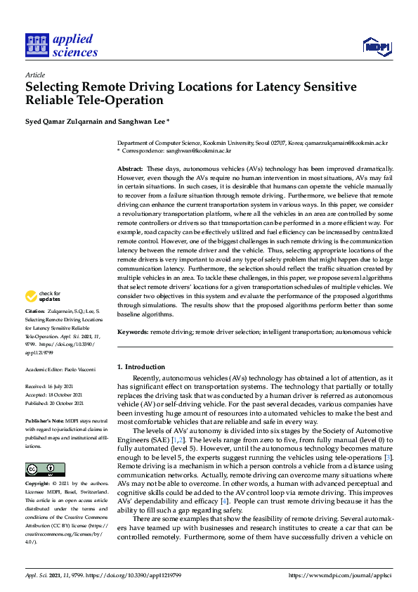 (PDF) Selecting Remote Driving Locations for Latency Sensitive Reliable ...