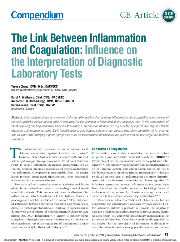 (PDF) The link between inflammation and coagulation: influence on the ...
