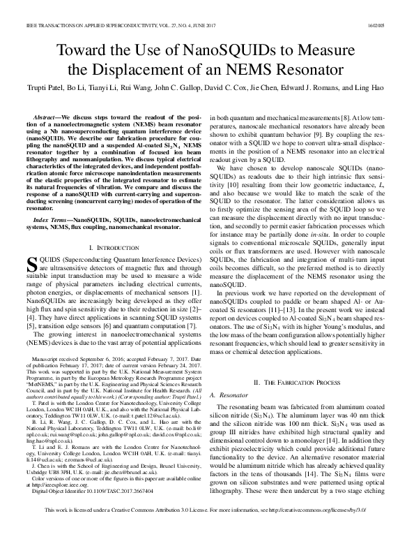 (PDF) Toward the Use of NanoSQUIDs to Measure the Displacement of an ...