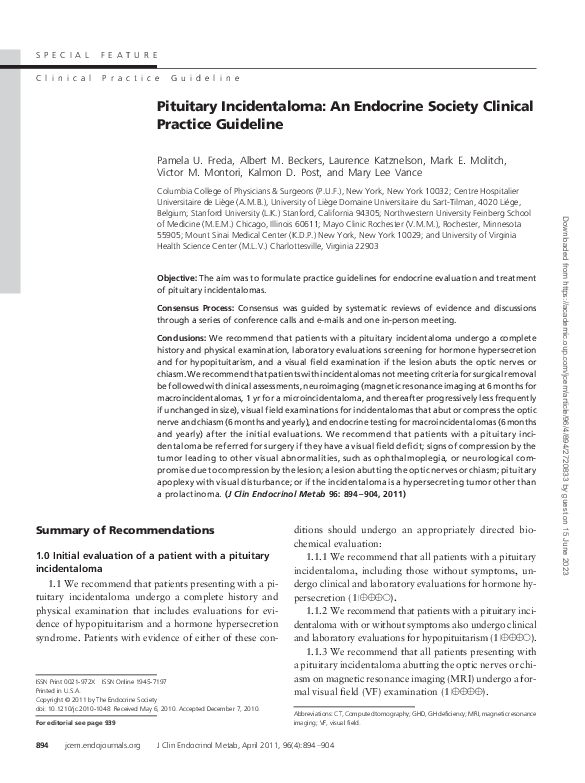 (PDF) Pituitary Incidentaloma: An Endocrine Society Clinical Practice Guideline