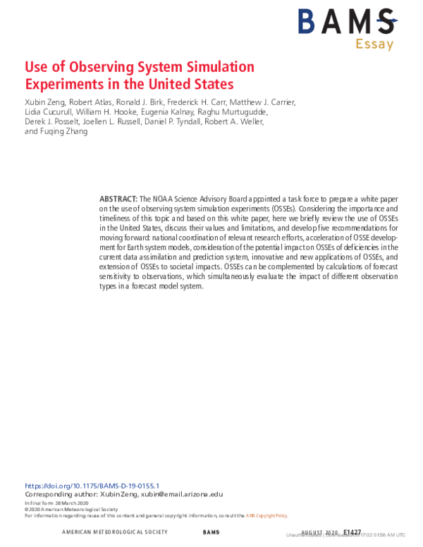 (PDF) Use of Observing System Simulation Experiments in the United States
