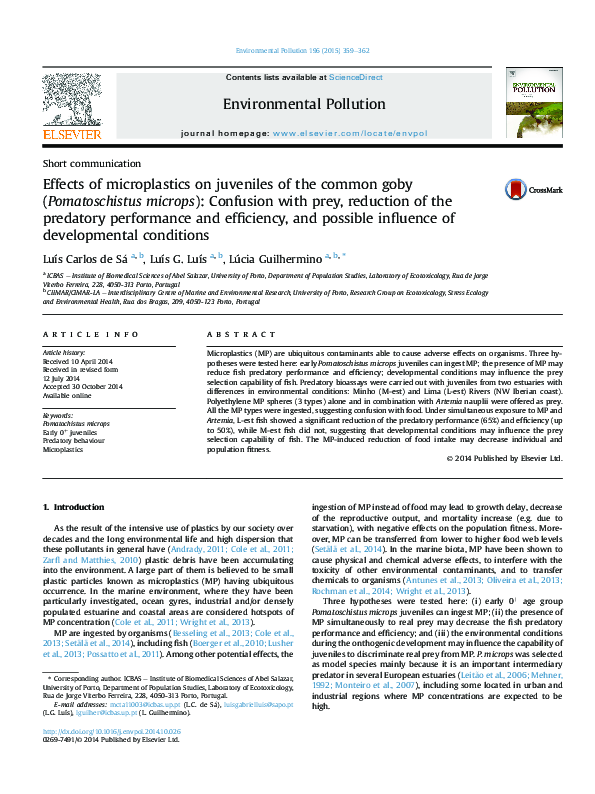 (PDF) Effects of microplastics on juveniles of the common goby ...