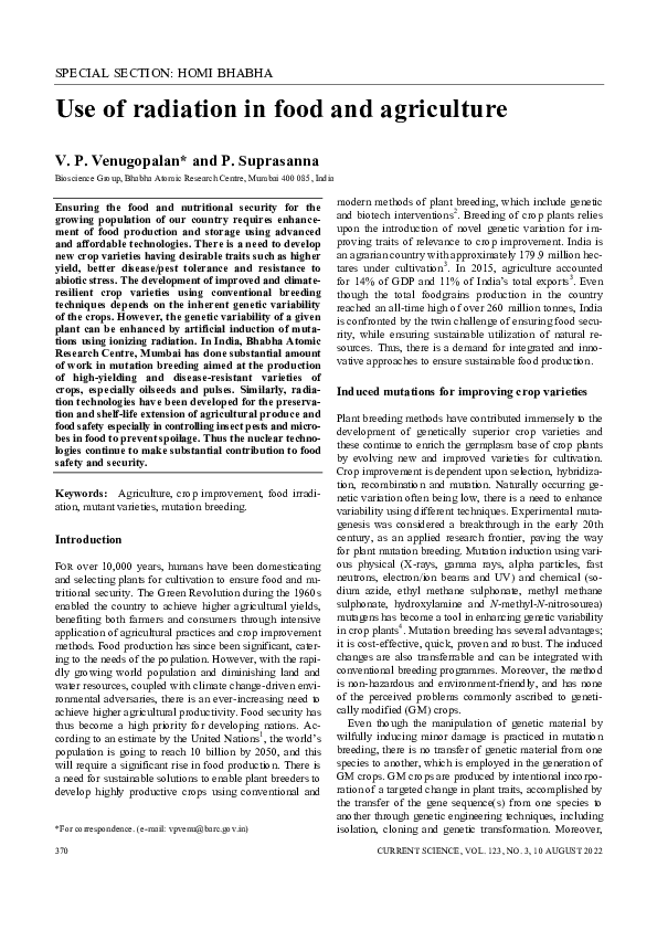 (PDF) Use of radiation in food and agriculture