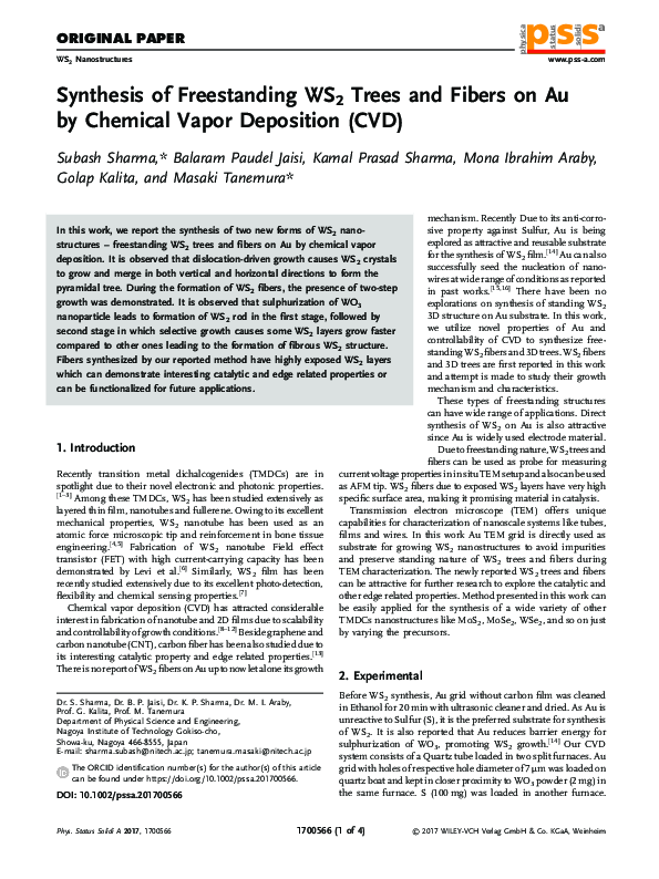 (PDF) Synthesis of Freestanding WS2 Trees and Fibers on Au by Chemical ...