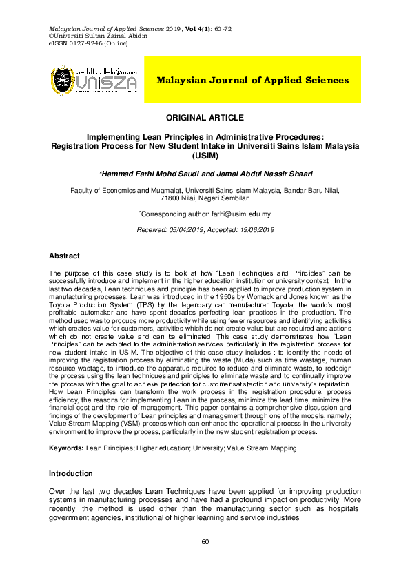 (PDF) Implementing Lean Principles in Administrative Procedures ...