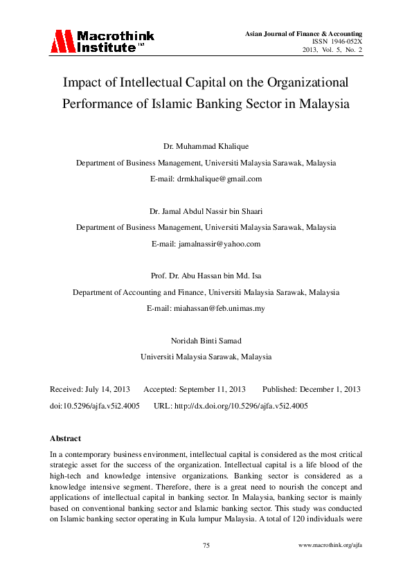 (PDF) Impact of Intellectual Capital on the Organizational Performance of Islamic Banking Sector ...