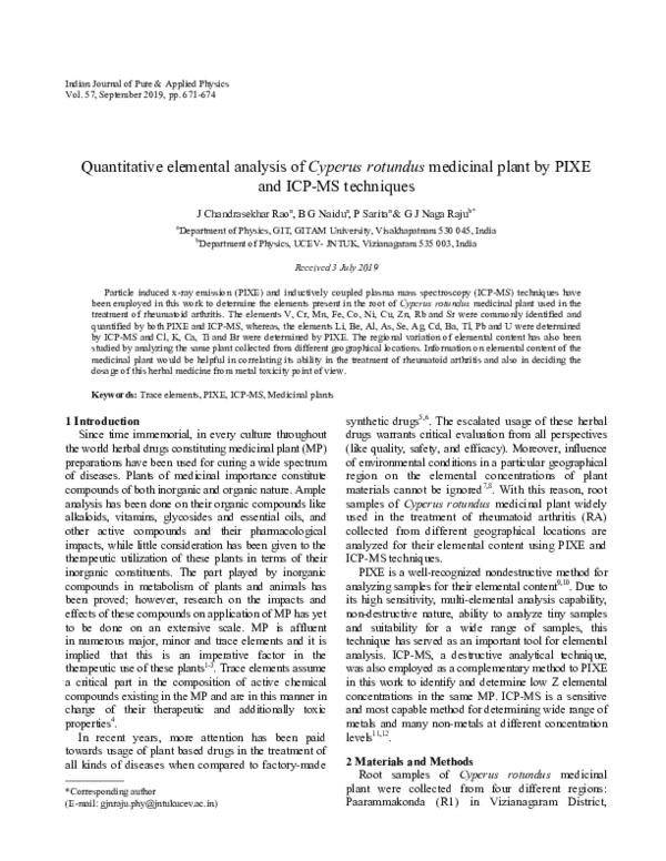 (PDF) Quantitative elemental analysis of Cyperus rotundus medicinal plant by PIXE and ICP-MS ...