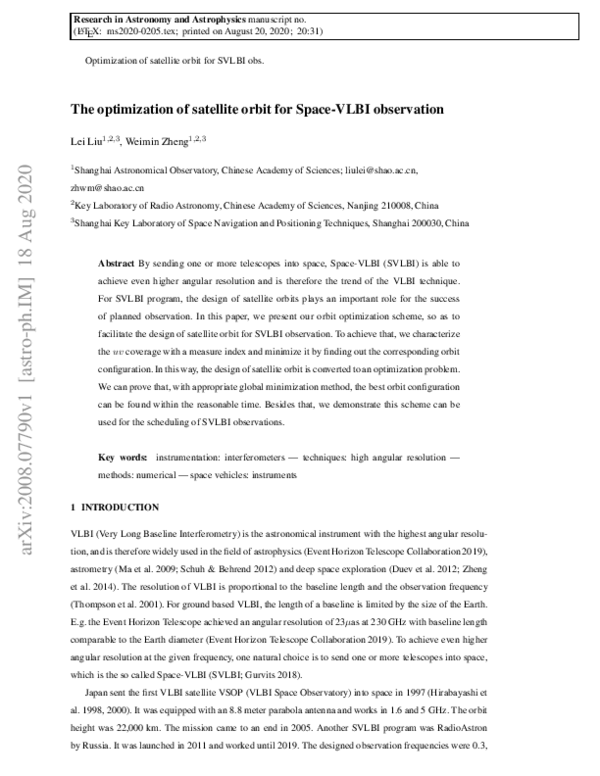 Pdf The Optimization Of Satellite Orbit For Space Vlbi Observation