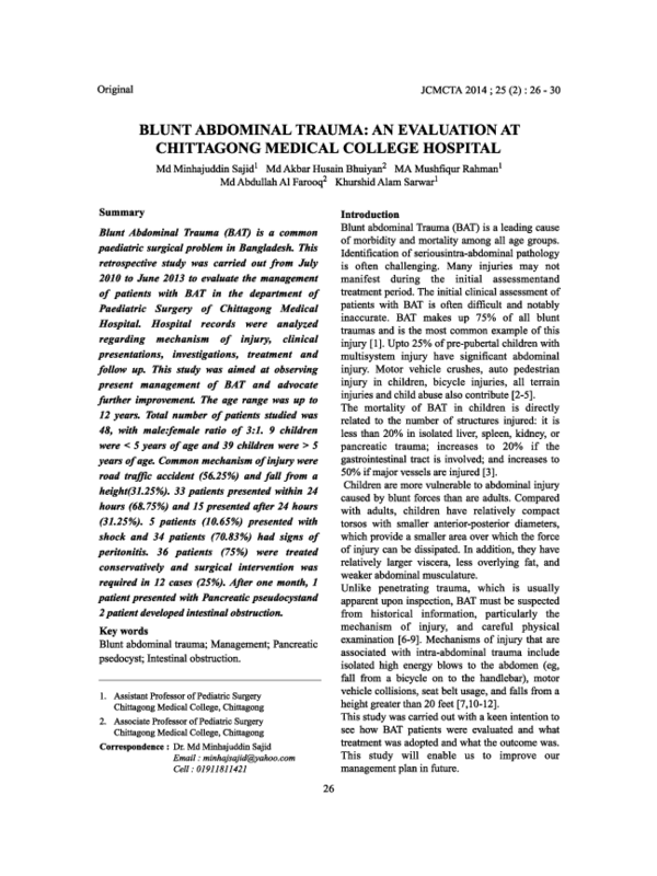(PDF) Blunt Abdominal Trauma: An Evaluation At Chittagong Medical ...