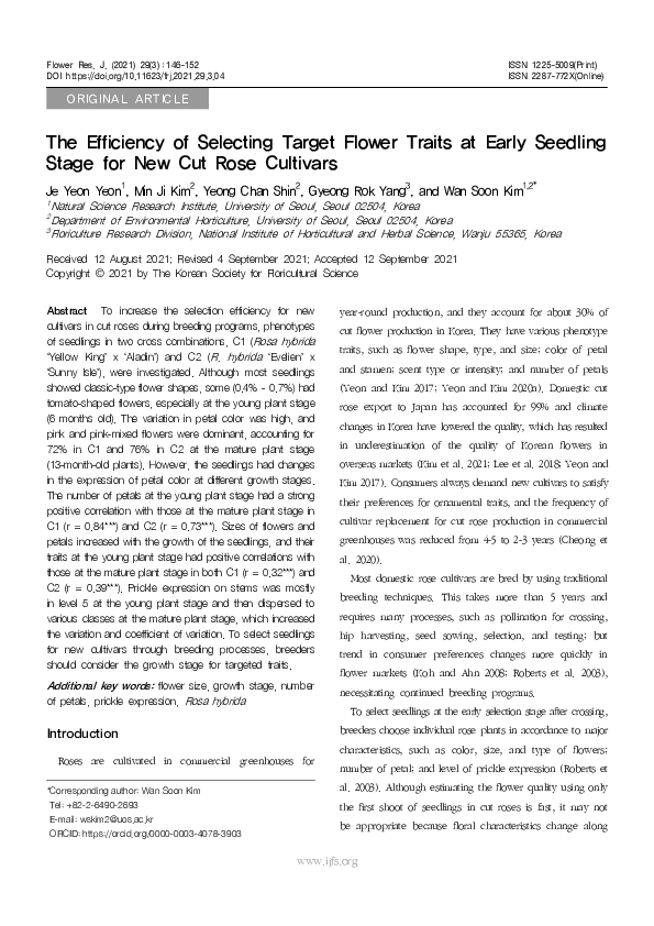 (PDF) The Efficiency of Selecting Target Flower Traits at Early ...